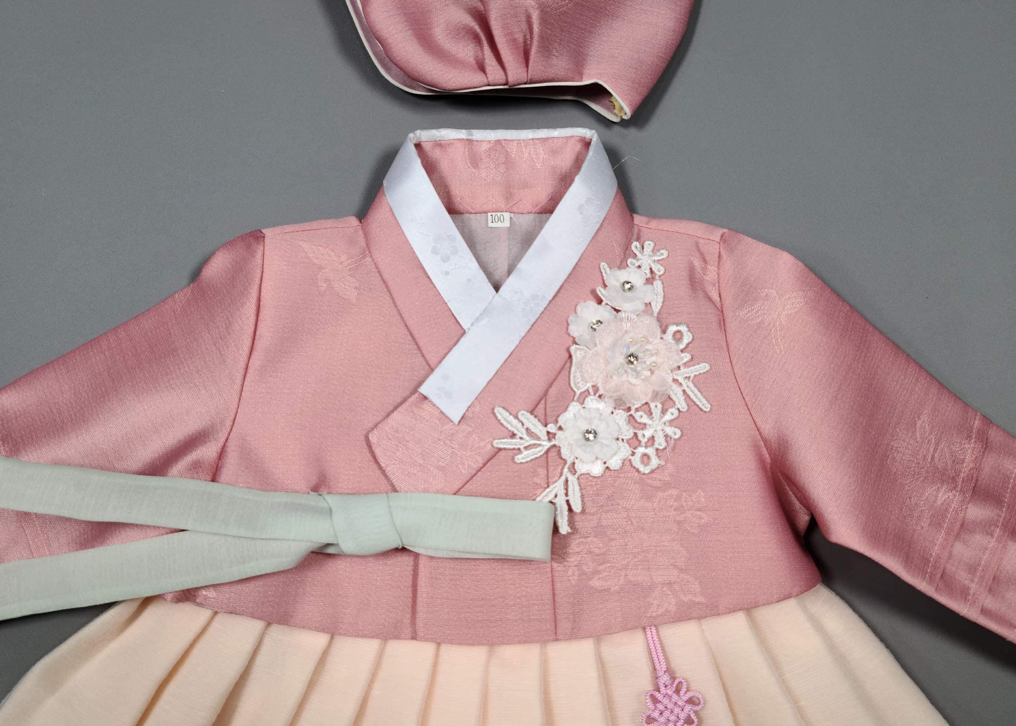100 Day Birth Hanbok Korea Traditional Dress Lovely Dusty Pink Top Chiffon Layers Skirt