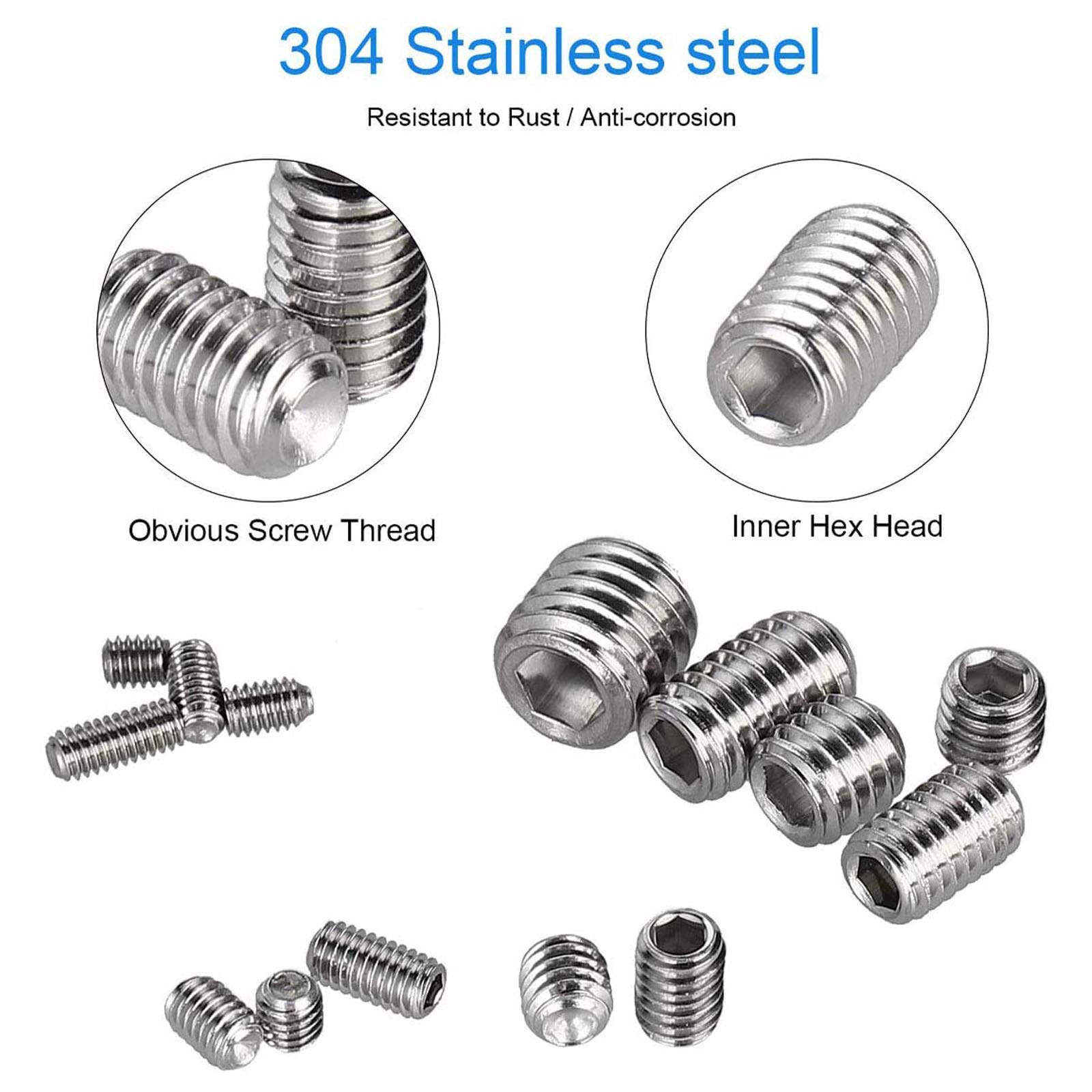 30 Pcs M6x16mm Metric 304 Stainless Steel Hex Socket Set Flat Point Grub Screws Silver Tone for Towel Rack Door Knob （M6x16mm）