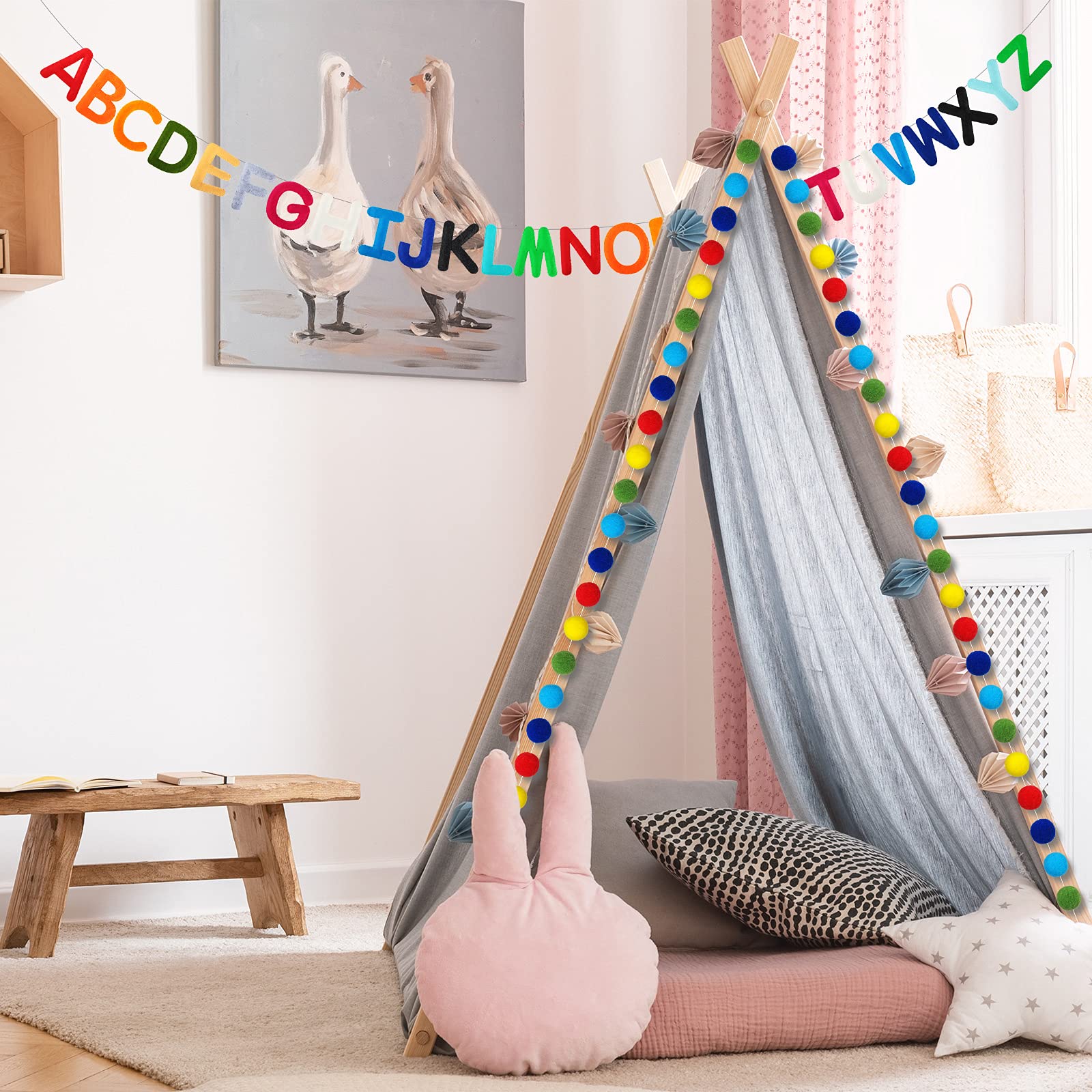 Alphabet Garland Felt Banners Alphabet Wool Felt Garland Letters Banners Wall Hanging for Toddler Room Nursery Baby Room Decor