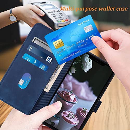 12 Pro Max Case,Compatible for iPhone 12 Pro Max Wallet Case,[Kickstand][Wrist Strap][Card Holder Slots] TPU Interior Protective PU Leather Folio Flip Cover for iPhone 12 Pro Max Case 2022 (Blue)