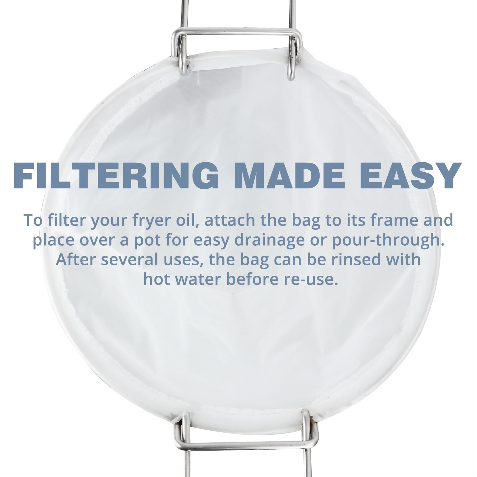 10β Reusable Cone Filter Bag for Frying Oil - with Folding Arms to Attach to Deep Fryers, Cooking Oil Filter Holder, Maple Syrup Cone Filter Stand - Durable Construction - Easy to Clean