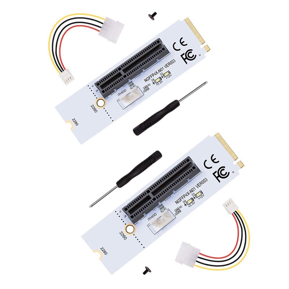 2 Pack NGFF M2 to PCI-E 4X 1X Slot Riser Card, M Key M.2 2260 2280 SSD Port to PCI-e Adapter Converter Multiplier for ETH GPU BTC Mining with LED Voltage Indicator
