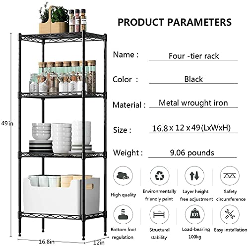 4 Tier Wire Shelving Rack Wire Shelving Unit, Metal Steel Shelves Adjustable Storage Organizer,1000 LBS Capacity, 54" H x 36" W x 14" D, Garage Shelving Rack for Office Kitchen Pantry Black