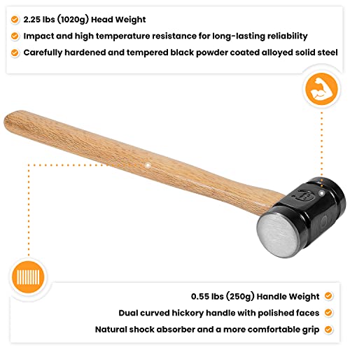 36 oz Rounding Hammer Blacksmith Bladesmith Forge Engineer Drilling Hammer Handmade Knife Making Metal Working Forging Farrier Tool Flat Round Face with Wooden Handle Steel Head