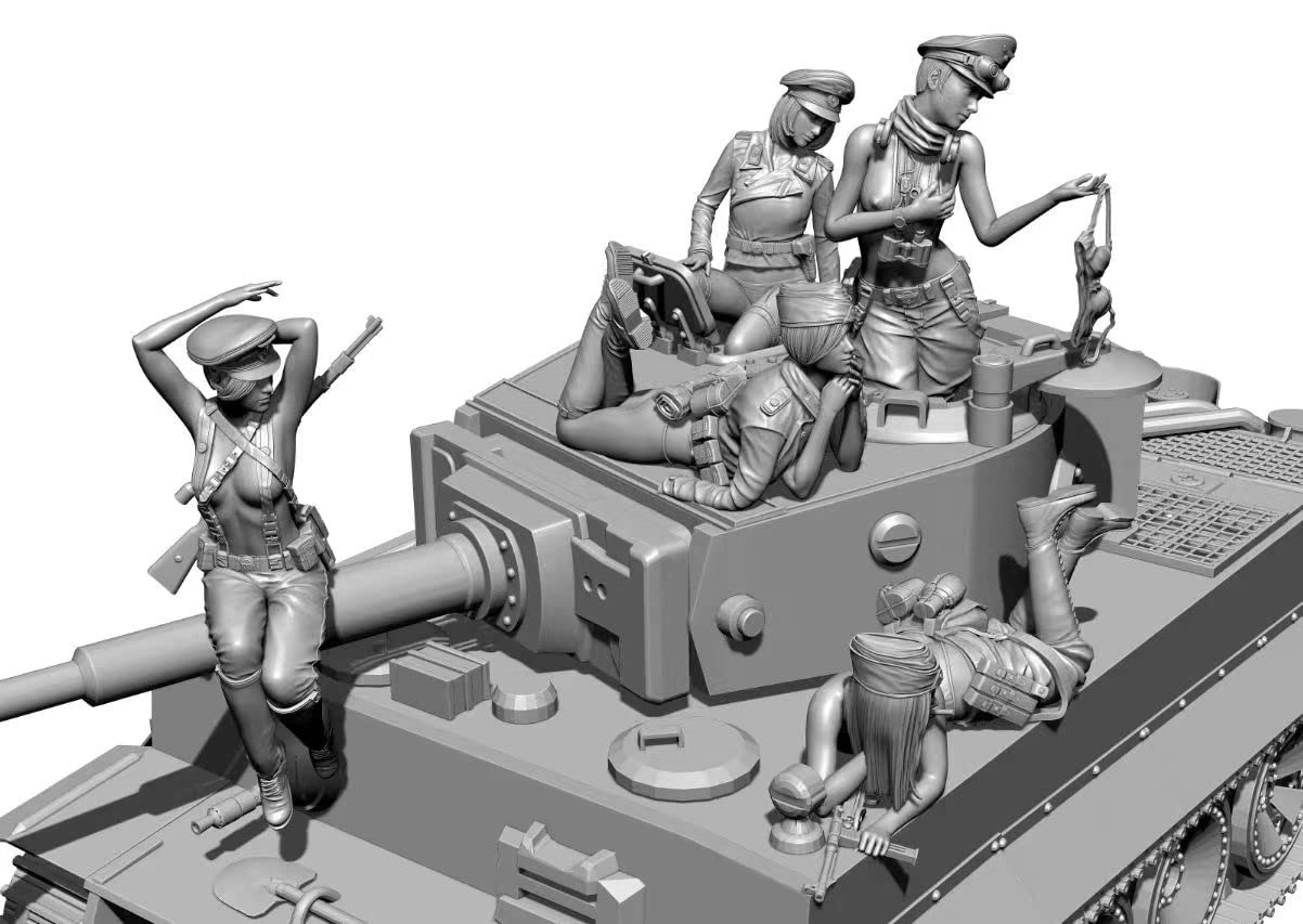 1/35 Resin Soldier Figure Model Kits DIY Beauty 5 Set Soldier colorless and self-Assembled YFWW-2158 (Without Tank)