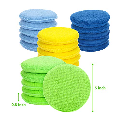 20 Pieces 5 Inch Cars Microfiber Wax Foam Applicator Pads,Microfiber Round Sponge Detailing Cleaning Pads Car Wax Applicator Pads Polish Microfiber Foam Sponge for Cars,Yellow Green Blue Dark Blue