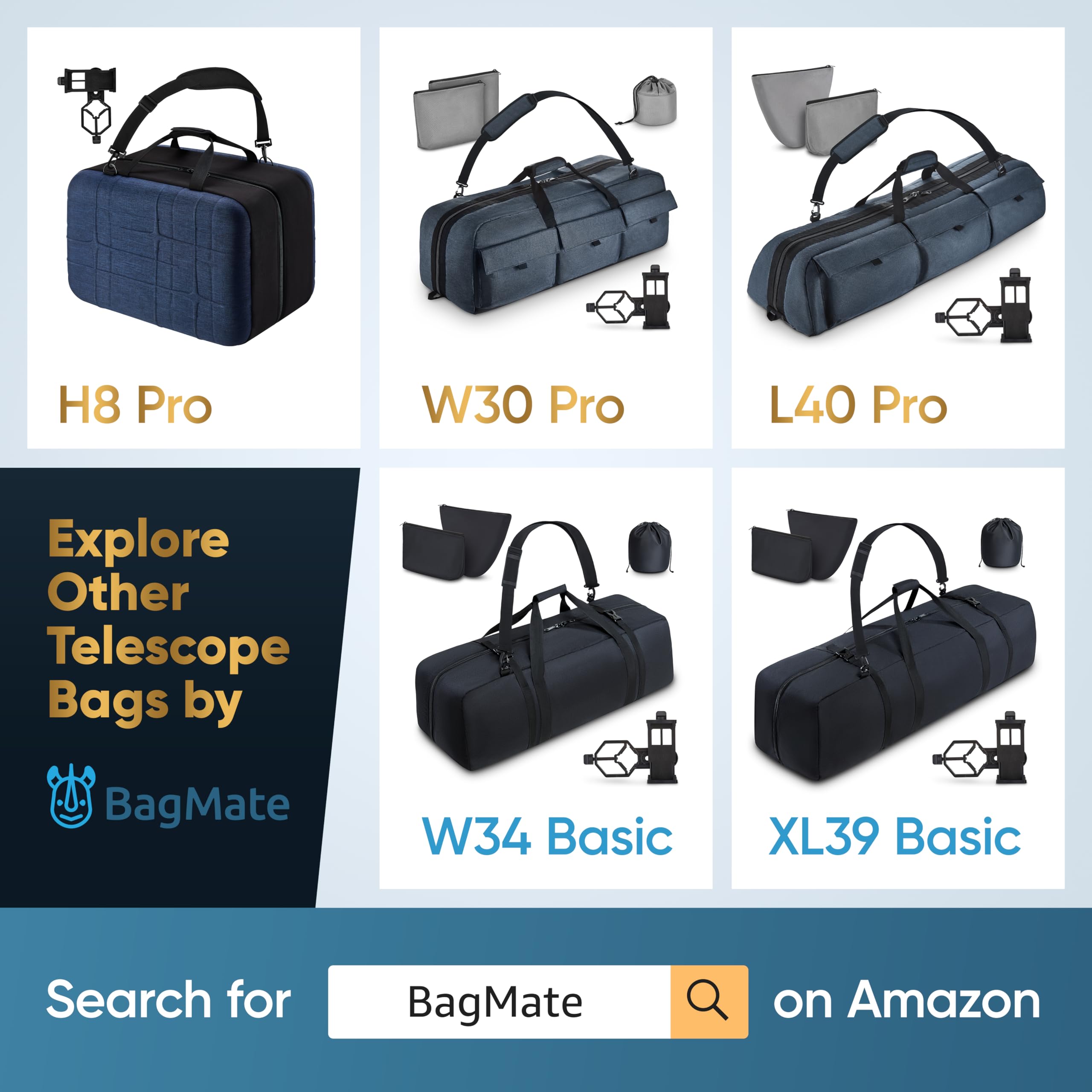 bagmate H8 Telescope Case Compatible with Celestron Optical Tubes | Hard Case with Soft Padding for Maximum Protection of 4”, 5”, 6”, and 8” Optical Tubes | Includes a Built-in Accessory Bag