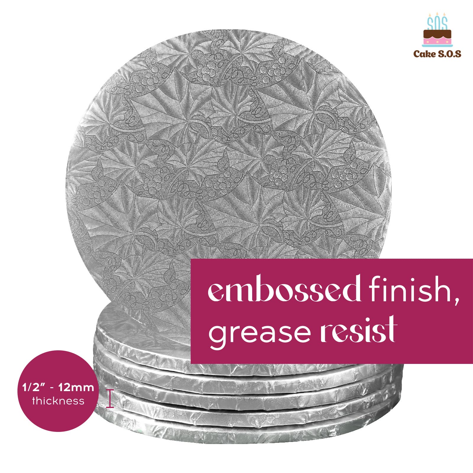 18 inch Silver Round Sturdy Cake Board Drums for Displaying Cakes, 1/2 inch Thick, 6 count