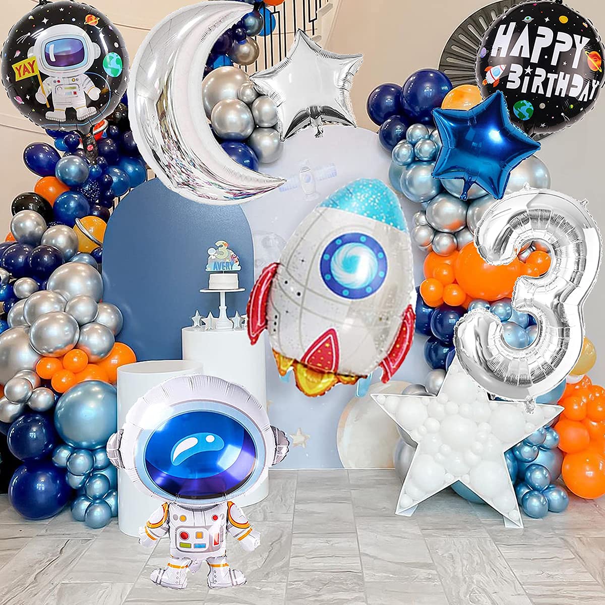 10 PCS Space Theme 0-9 Birthday Balloons Decoration, Big Foil Mylar Number 0 Astronaut Spaceman Rocket Moon Star Balloons for Boy Space Galaxy Theme Birthday Party Supplies