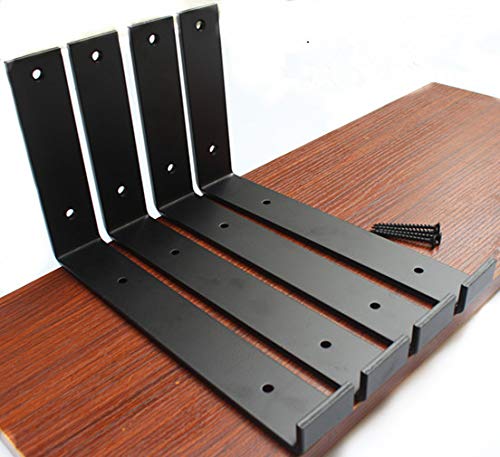 8 Pack - 9.25"L x 6"H x 1.5"W J Lip Shelf Bracket Rustic Industrial Farmhouse Iron Metal Wall Floating Shelf Bracket Metal Shelf Bracket, Industrial Shelf Bracket, Shelf Supports with Screws