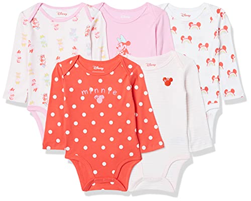 Amazon Essentials Disney | Marvel | Star Wars | Princess Baby Girls' Long-Sleeve Bodysuits, Pack of 5, Minnie Rainbow Chaser, 18 Months