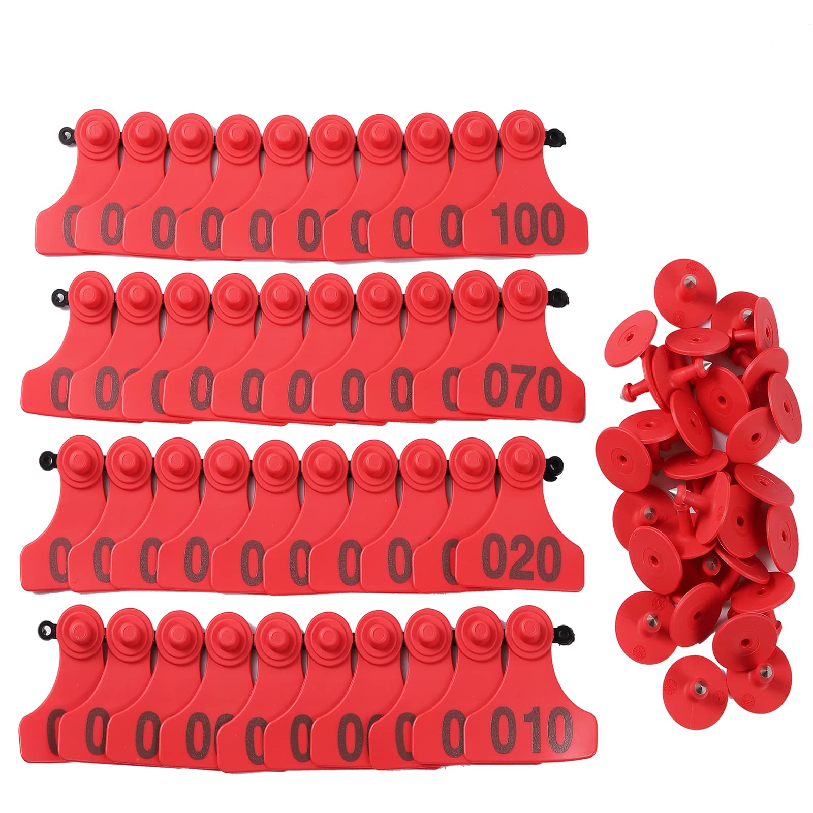 100PCS TPU Livestock Tags with Numbers 001-100 for Farm Animals ID Tags,Tagger for Sheep, Goats (Red)