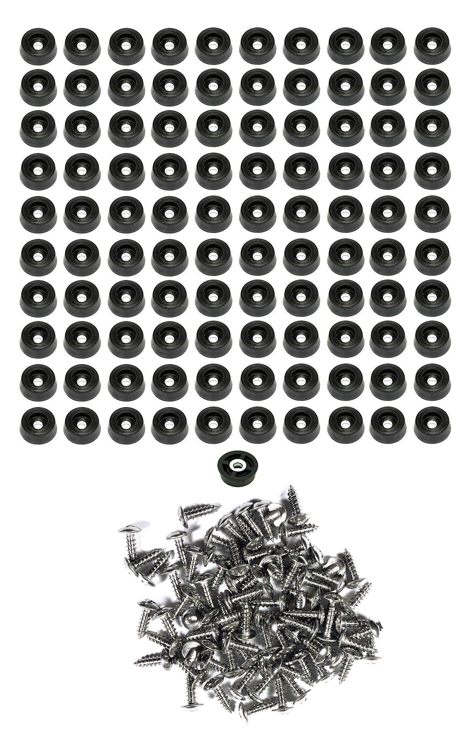 100 Small Soft Round Rubber Feet W/Screws - .250 H X .671 D - Non Slip - Removable Insert - Made in USA - Non Marking. Food Safe, ROHS & Prop 65 Free - Cutting Boards, Electronics, Crafts