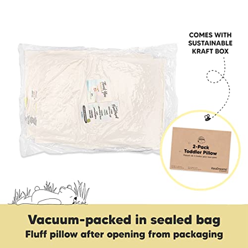 2-Pack Soft Organic Cotton Pillows for Sleeping - 13X18 Small Toddler Kids Pillow for Travel, School, Nap, Age 2 to 5 (Soft White)