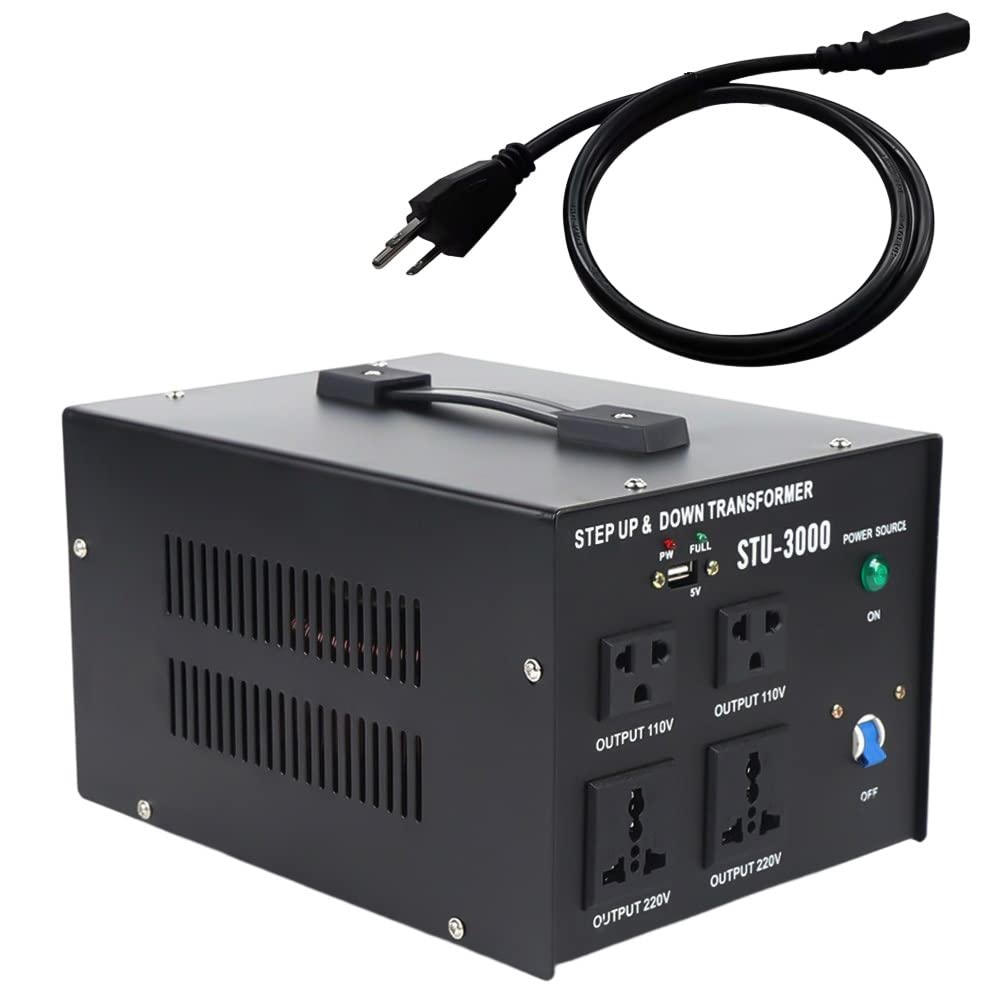 3000W Voltage Converter Transformer Machine Power Converters Voltage Changer 3-Prong Plug AC Power Transformer Heavy Duty Step-up/Step-Down 110V to 220V/220V to 110V