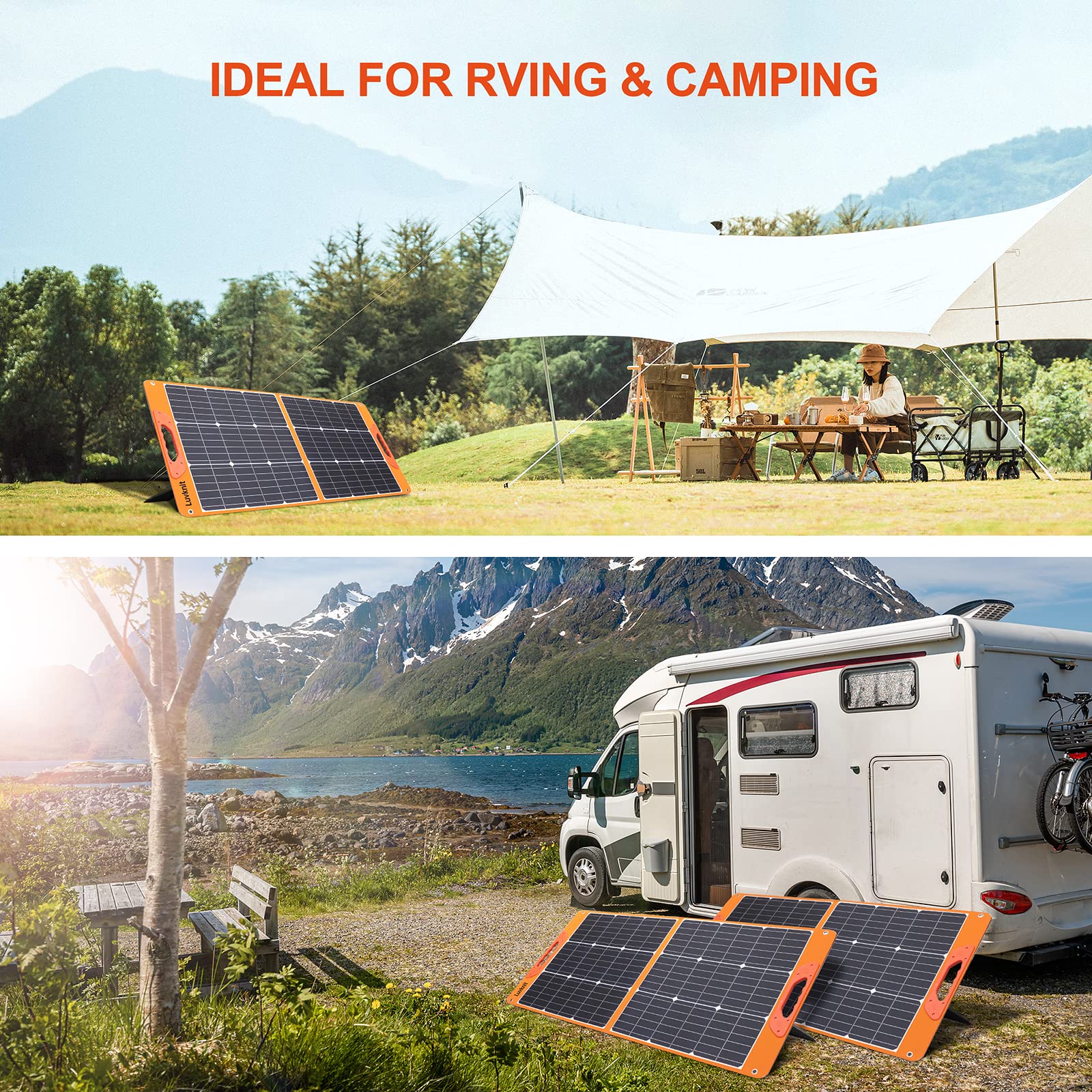 100 Watt Portable Solar Panel for Power Station, Foldable 100W Solar Panel for Camping Hiking Off-Grid Living, Monocrystalline Folding Panel Solar with 5V USB 18V DC Outputā¦