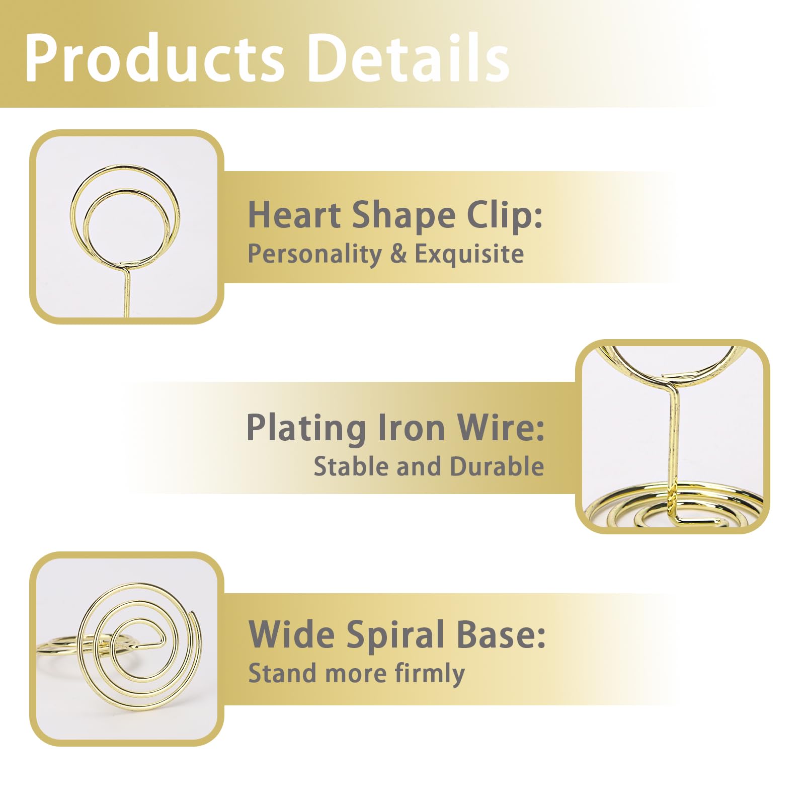 10 PCS Gold Place Card Holder 2 Inch Mini Table Number Holders with Cards Table Stands Wire Memo Clips Holder for Wedding Party Centerpiece Restaurant Decorations Table Setting Baby Shower