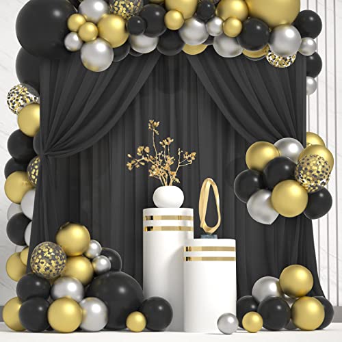 10ft×10ft Black Chiffon Backdrop Curtains for Parties 2 Panels 5×10ft Sheer Wrinkles Free Glimmer Black Drapes for Backdrop Curtain Decorating Birthday Baptism Baby Shower Wedding