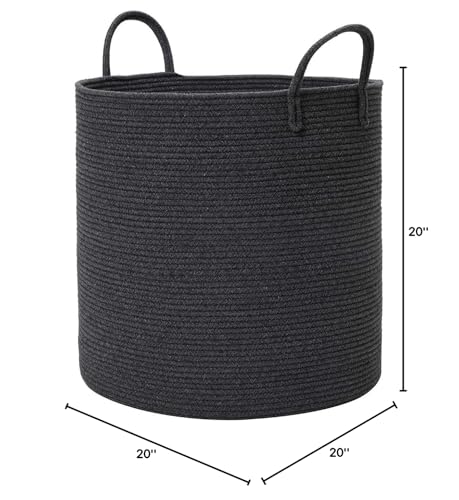 20" x 20" x 20" Extra Large Storage Basket, Cotton Rope Storage Baskets, Woven Laundry Hamper, Cloth Storage Bin, for Clothes Towel Blanket Basket in Living Room, All Black Grey Mix