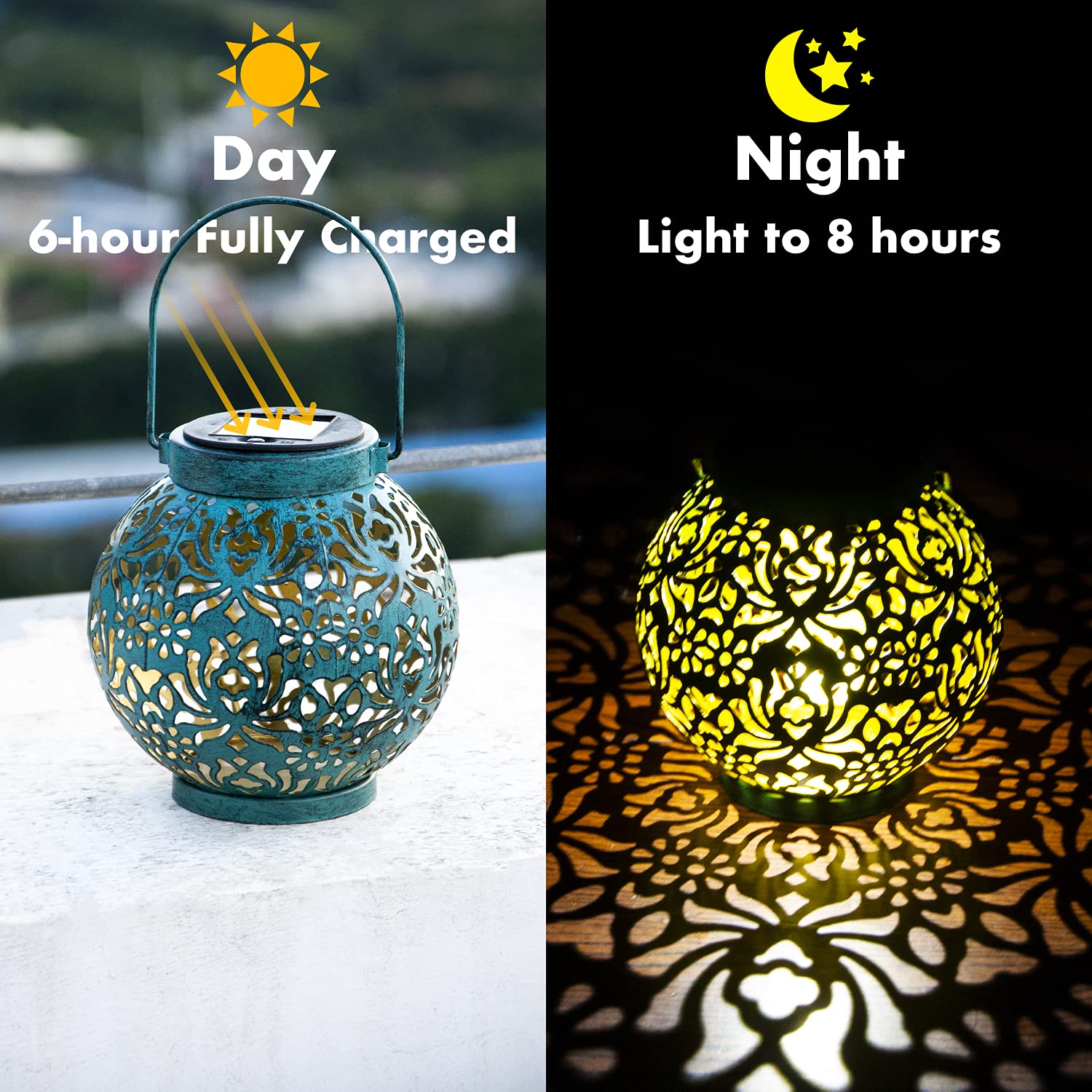 2 Pack Solar Lanterns Outdoor Waterproof, Hanging LED Lanterns on Tree Decor, Decorative Retro Metal Solar Lights Lamp for Table Patio Yard Garden Fence Backyard Porch Pathway Walkway Driveway, (Blue)