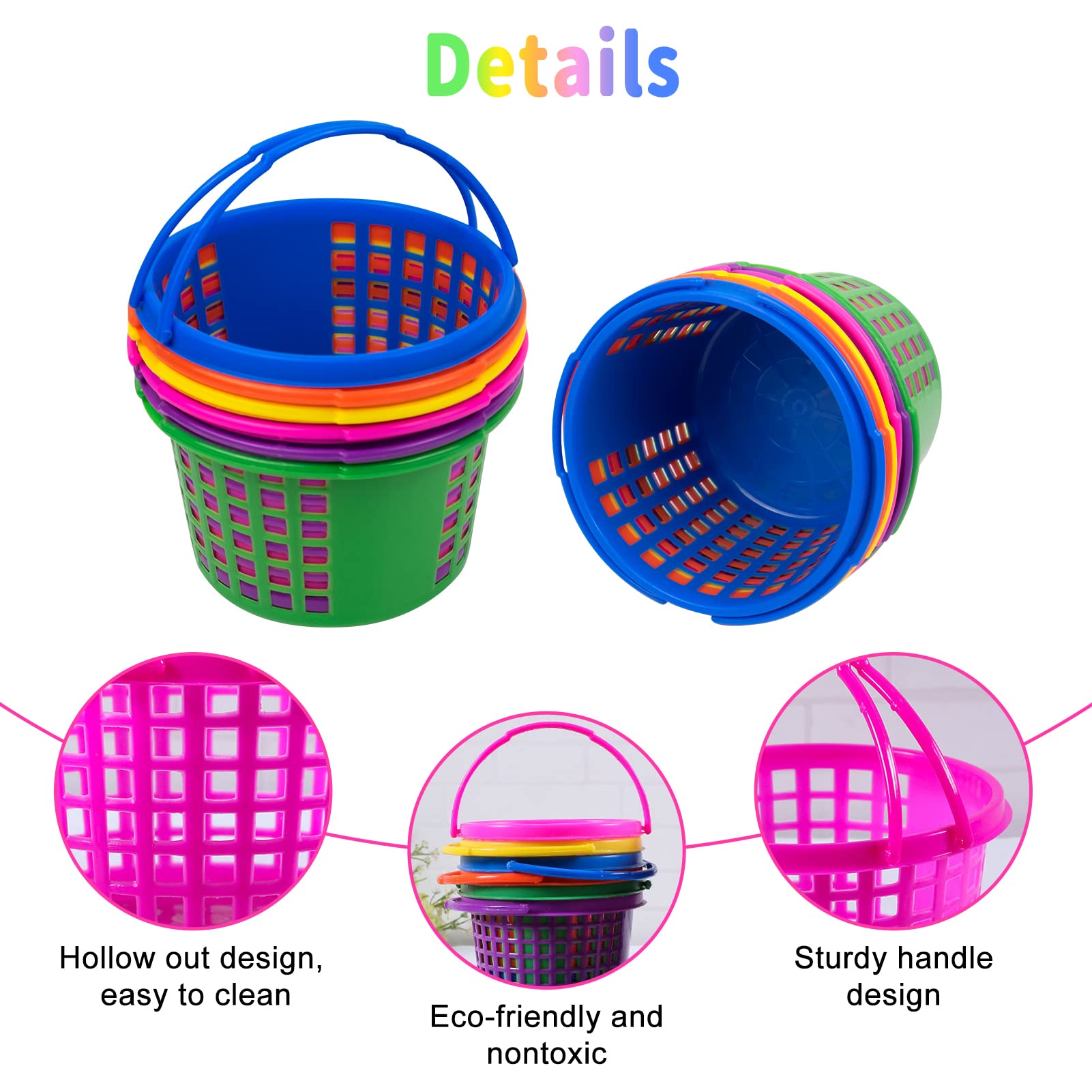 12 PCS Easter Baskets Empty for Kids, Plastic Bulk Baskets for Easter Eggs Hunts, Easter Bucket Bags for Kids Classroom Collecting Easter Eggs Party Favor, Easter Baskets Stuffers Filled for Toddler