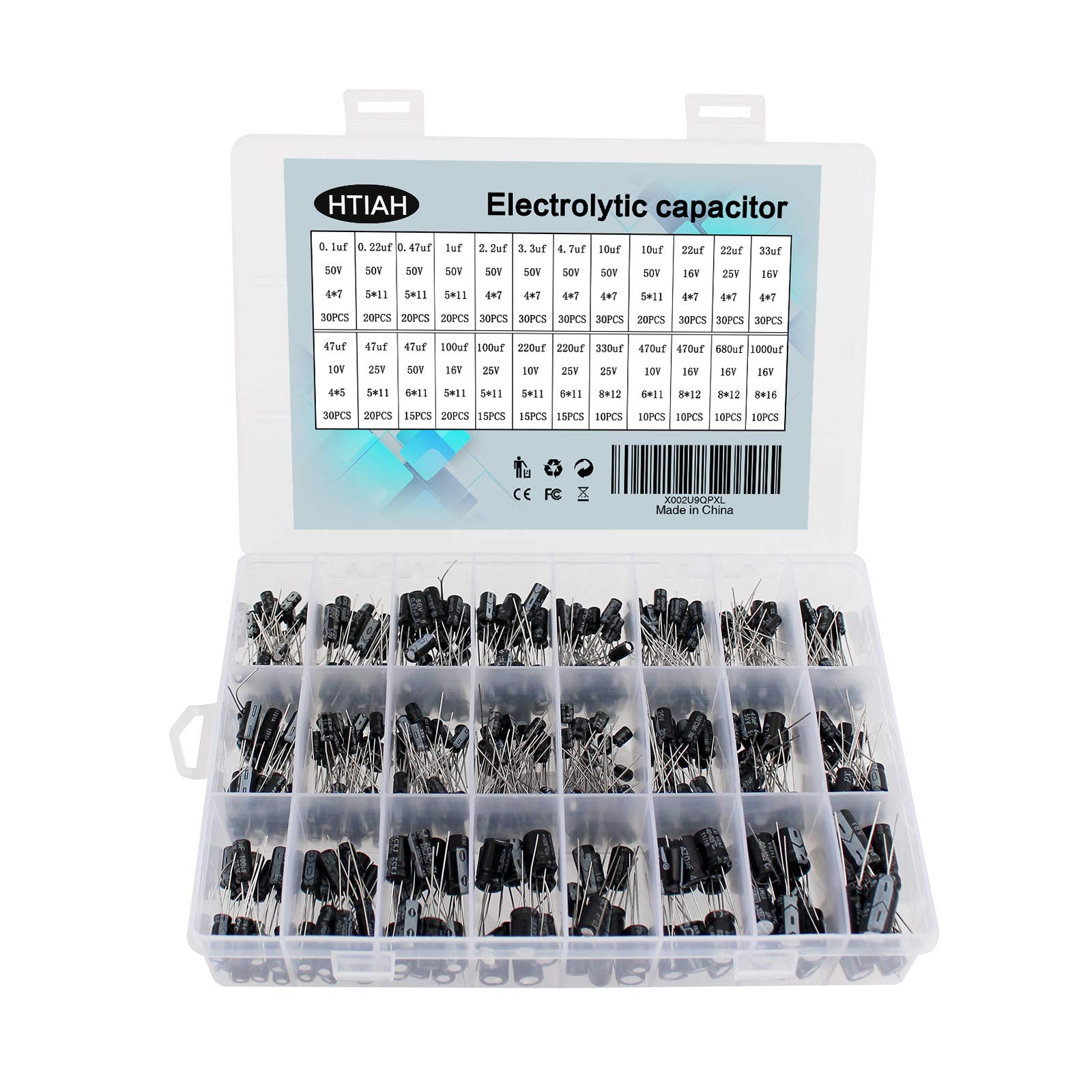 24 Values 500 Pcs Aluminum Electrolytic Capacitor Assortment Box Kit Range 0.1uF~1000uF MFD 10V/16V/25V/50V Radial Electrolytic Capacitors for TV, LCD Monitor, Radio, Stereo, Game
