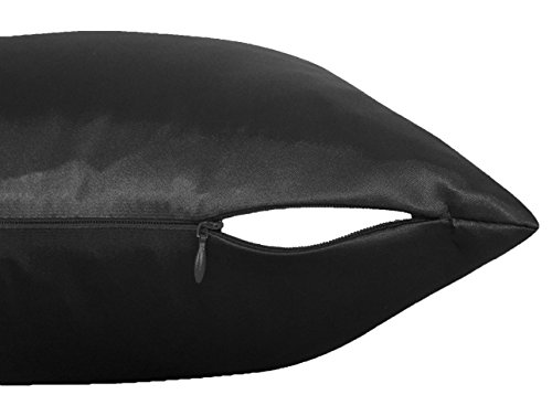 2-PCS Silky Soft Satin Solid Color Luxurious Decorative Throw Pillow Covers (Black, 12" x 20")