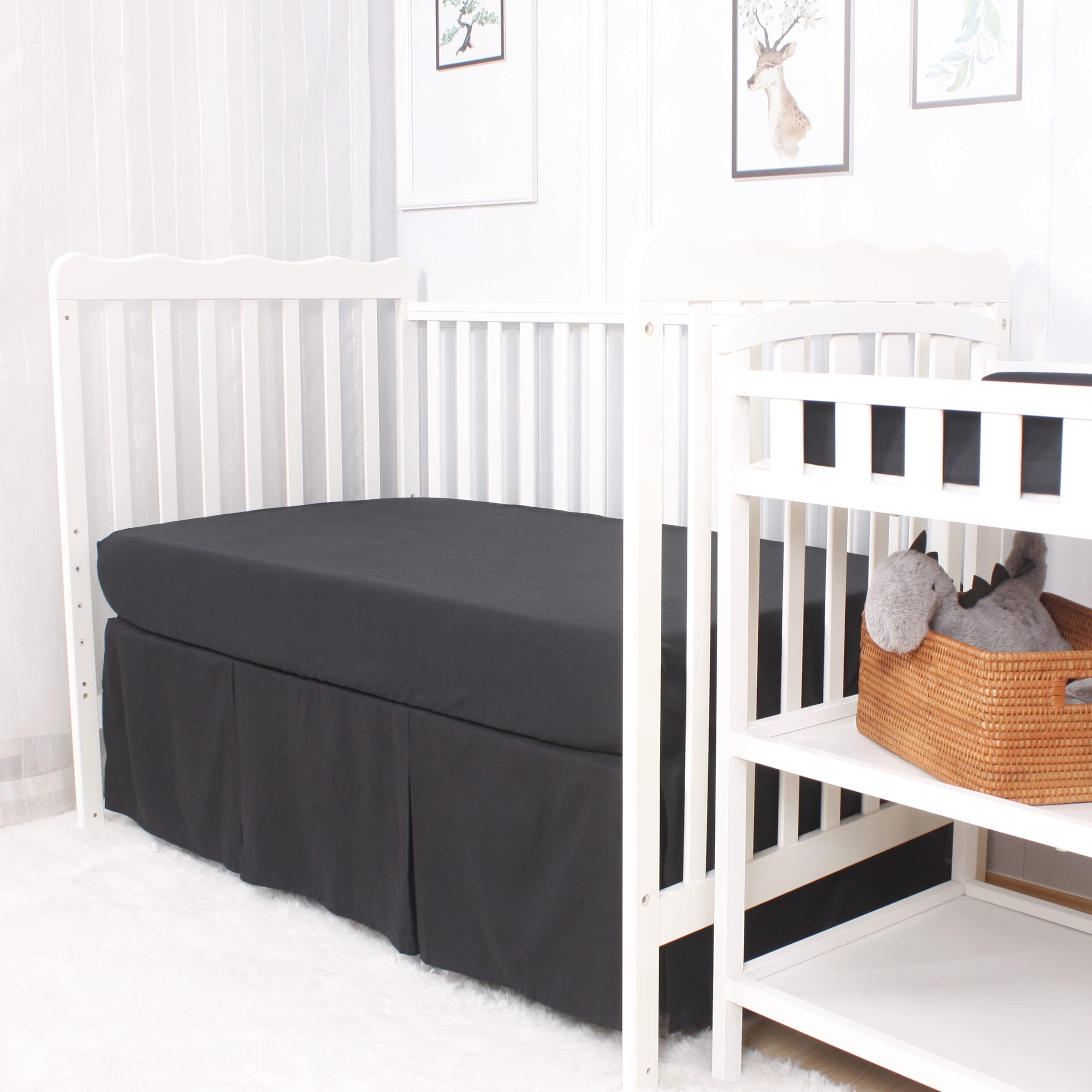 CaSaJa 3-Pack Fitted Crib Sheets Set for Baby Boys, Extra Soft Breathable 9" Deep Mattress Sheet for Standard Toddler Bed 28x52, Cozy Washable Microfiber Nursery Sheets, Black