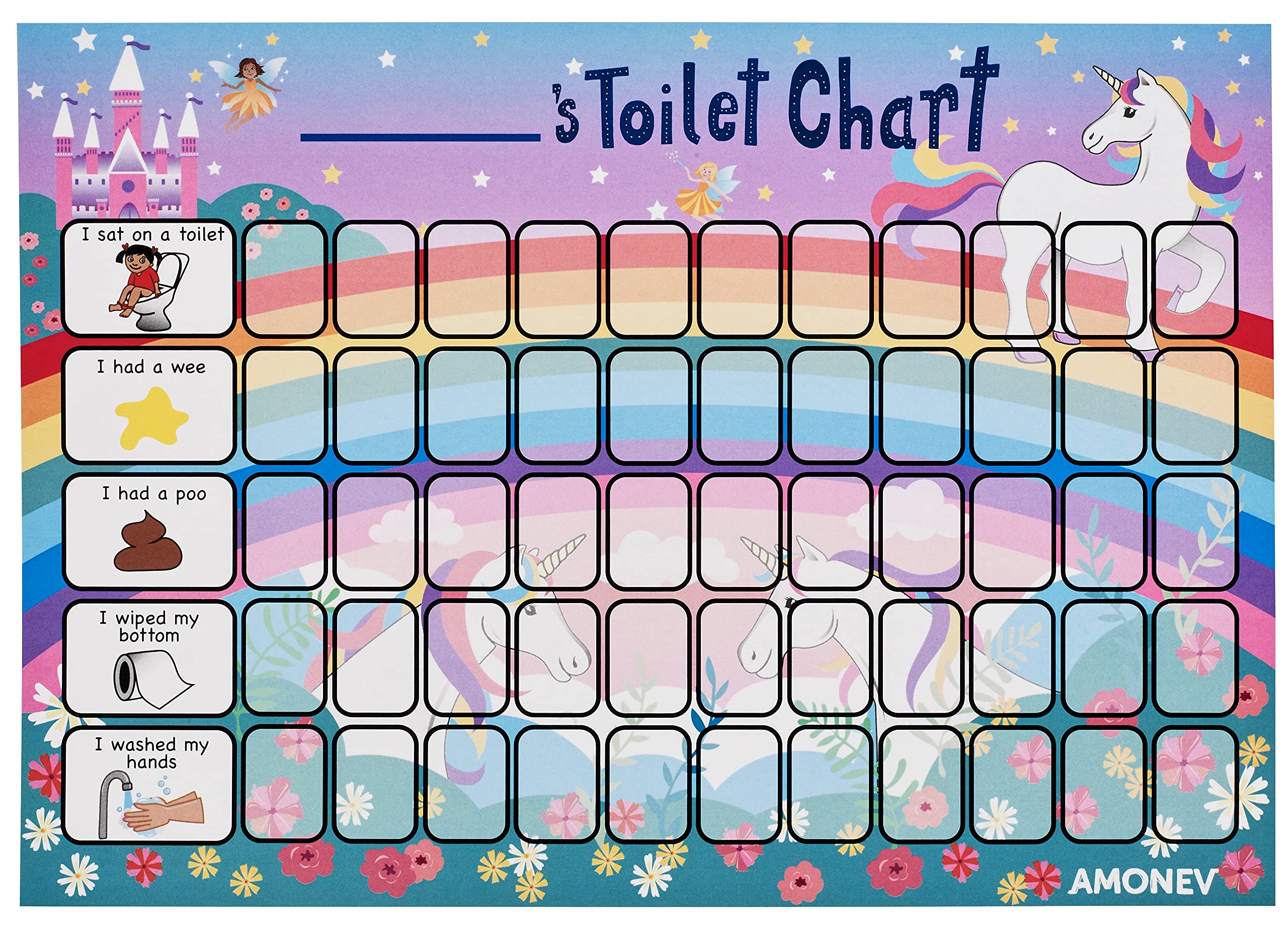 Amonev Unicorn Potty Training Reward Chart and Toilet Training Reward Chart for Boys and Girls Toddlers Twin Pack with 225 Star Stickers Included
