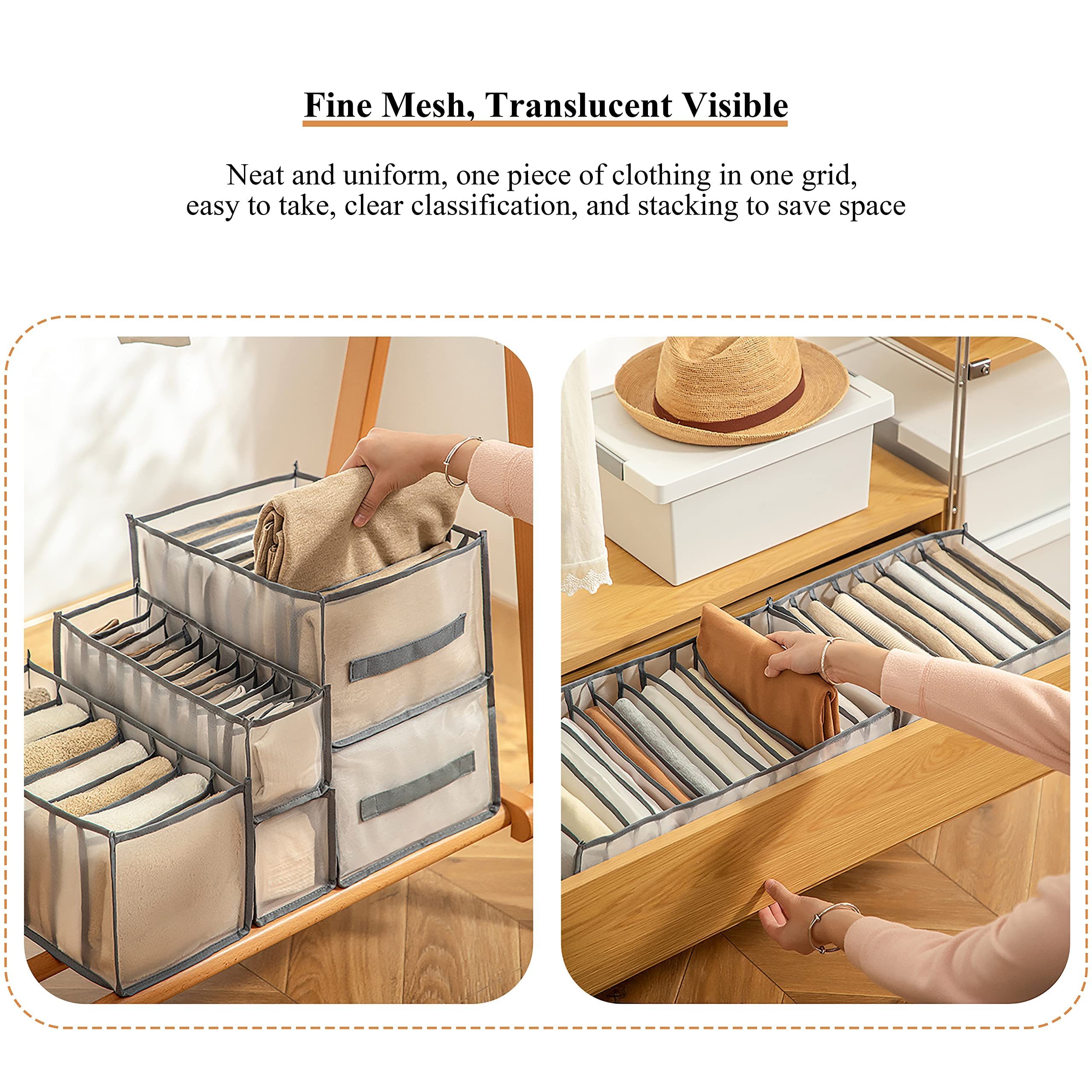 2PCS Extra-large Clothes Drawer Organizers, Foldable Wardrobe Clothes Organizer, 6 Grids Clothes Storage Box for Sweater, Coat -White