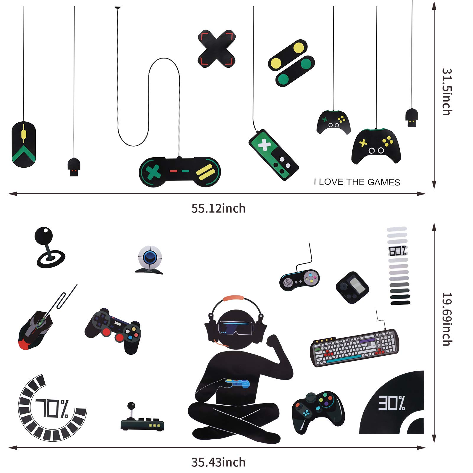 22 Pieces Game Room Wall Stickers Video Gaming Controller, Vinyl Wall Decal Game Zone Loading Wall Sticker Gamer Boy Wall Decal Wallpaper Art Design for Boys Kids Men Home Playroom Bedroom Decoration