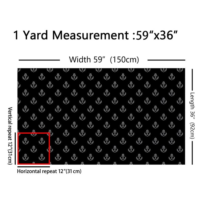 Feelyou Anchor Decor Fabric by The Yard, Nautical Themed Upholstery Fabric, Ocean Coastal Navigation Outdoor Fabric, Sea Adventure Reupholstery Fabric for Chairs, 2 Yards, Black White