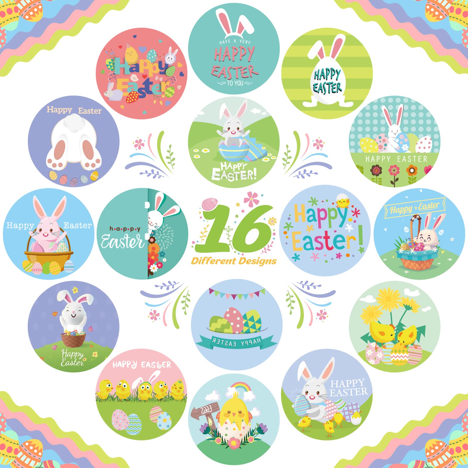 1000 Pieces Easter Stickers Roll Happy Easter Label Sticker Round 1 Inch Bunny Chicken Egg Envelope Sticker Seal Tag for Scrapbooking, Card, Easter, Spring Party Decoration