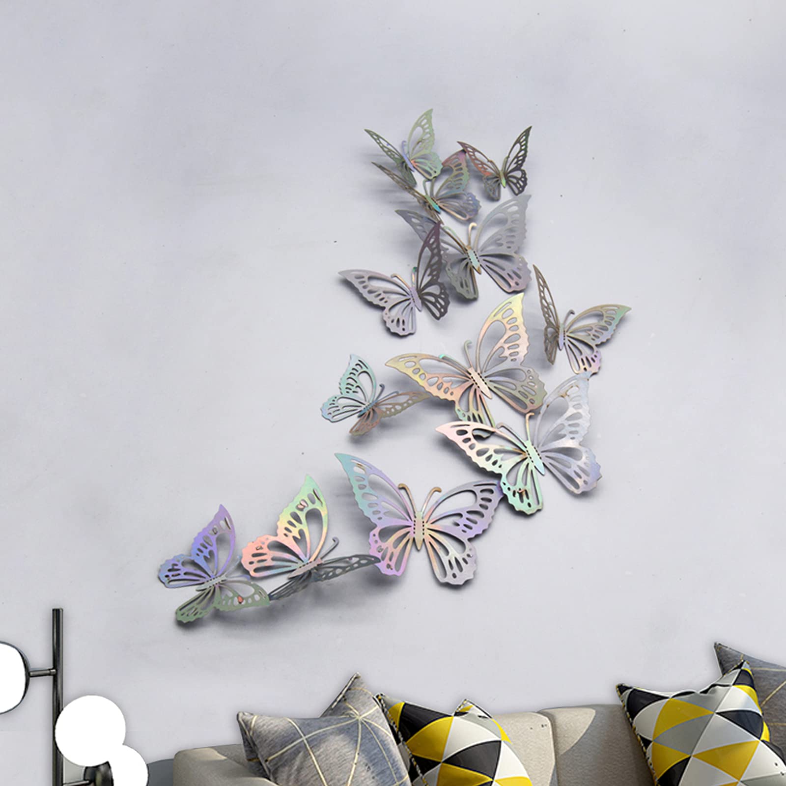 24pcs 3D Butterfly Wall Stickers, CAYUDEN Butterfly Decorations Wall Decor DIY Butterfly Combination 3D Butterfly Wall Stickers Decor Home Decoration Bedroom Living Room Party Nursery(Silver)
