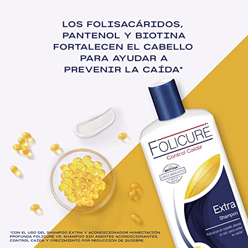 2 PACK!! FOLICURÉ EXTRA SHAMPOO CONTROL CAÍDA CON BIOTINA, CRECIMIENTO FUERTE Y SANO