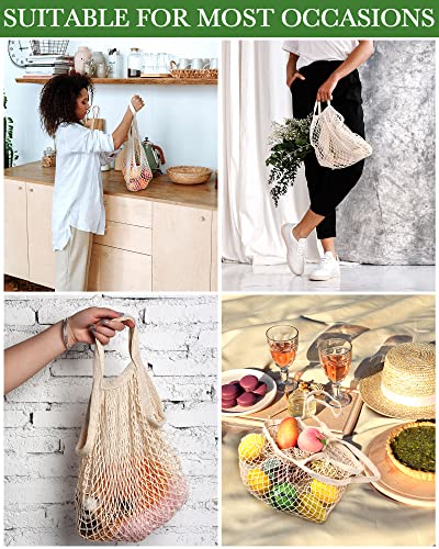 12 Pieces Reusable Mesh Grocery Bags Portable Cotton Mesh Produce Bags Washable Net Bag Mesh Reusable Tote Bag with Handle String Shopping Organizer Bag for Fruit Vegetable Shopping Storage Market