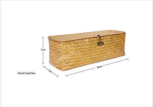 3 Grids Hand-Woven Water Hyacinth Baskets With Lid, Straw Storage Basket