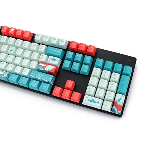 108 Keys Coral Sea Keycap Set OEM Profile PBT 5-Sided Dye-Sublimation Keycaps for 61/87/104 Keys Mechanical Keyboard with Keycaps Puller