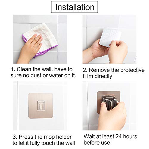 10Pcs Mop Broom Holder Clip, Self Adhesive Wall Mounted Broom Grippers, Great adhesion Anti-Slip Storage Rack for Kitchen, Garden, Garage, Bathroom, Office