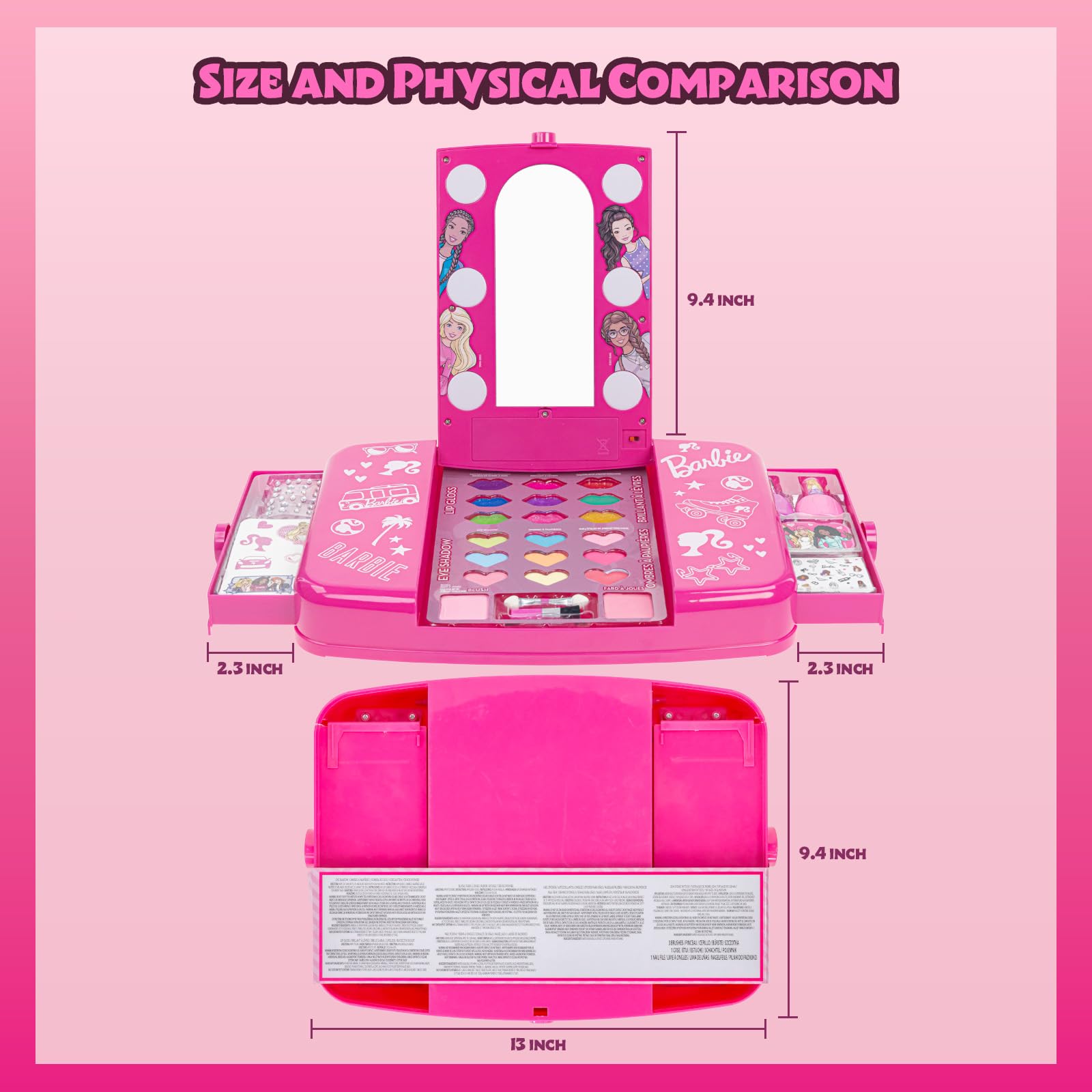 Barbie Beauty Vanity Set with Light-Up Mirror, Includes Lip Gloss, Eye Shadow, Brushes, Nail Polish, Accessories, and More! Ages 3+ Perfect for Parties, Sleepovers, and Makeovers, by Townley Girl