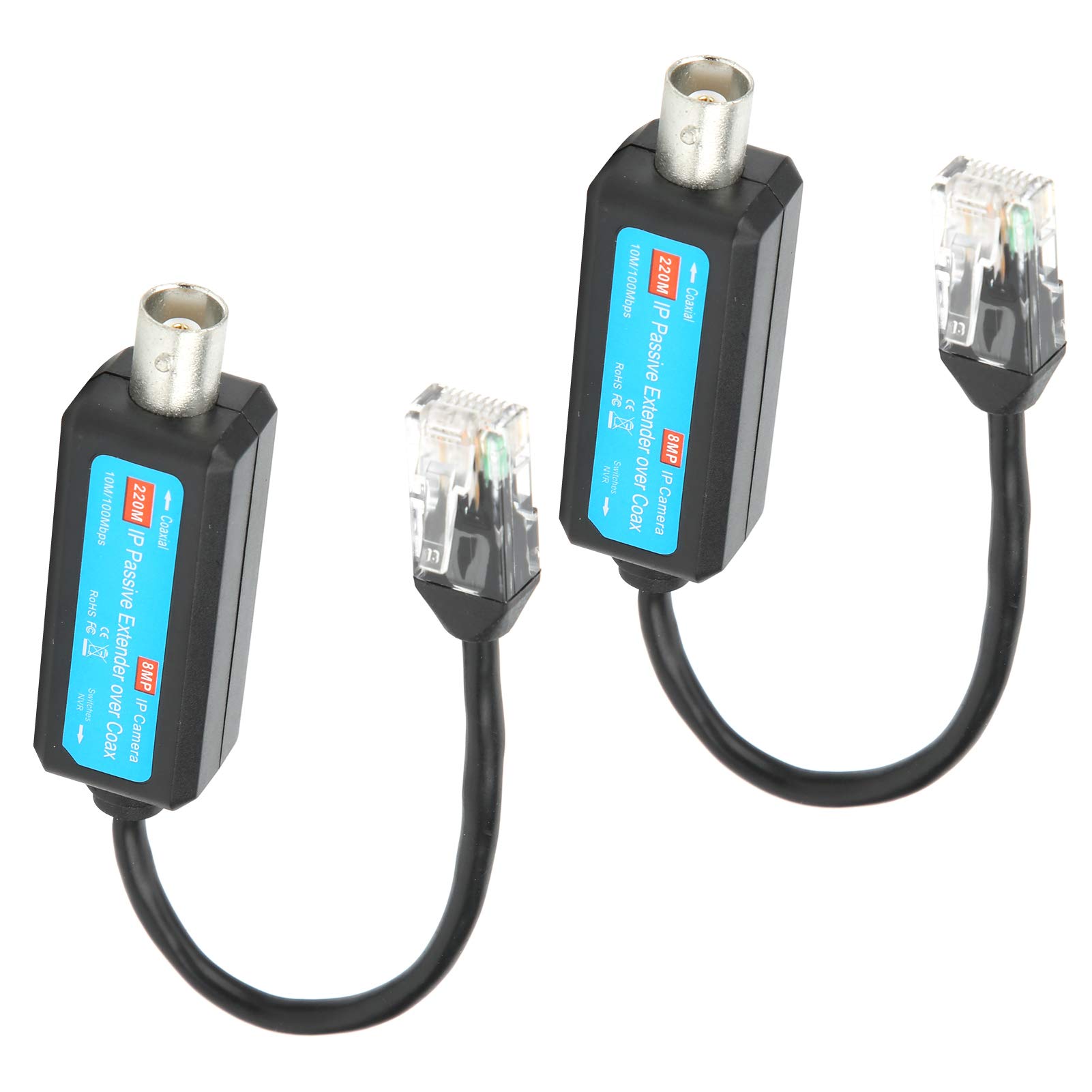 2pcs IP Passive Extender, Over Coax Coaxial Network Transmitter 8MP HD Passive IPCoaxial Transmitter HD Network Extender for Web Camera
