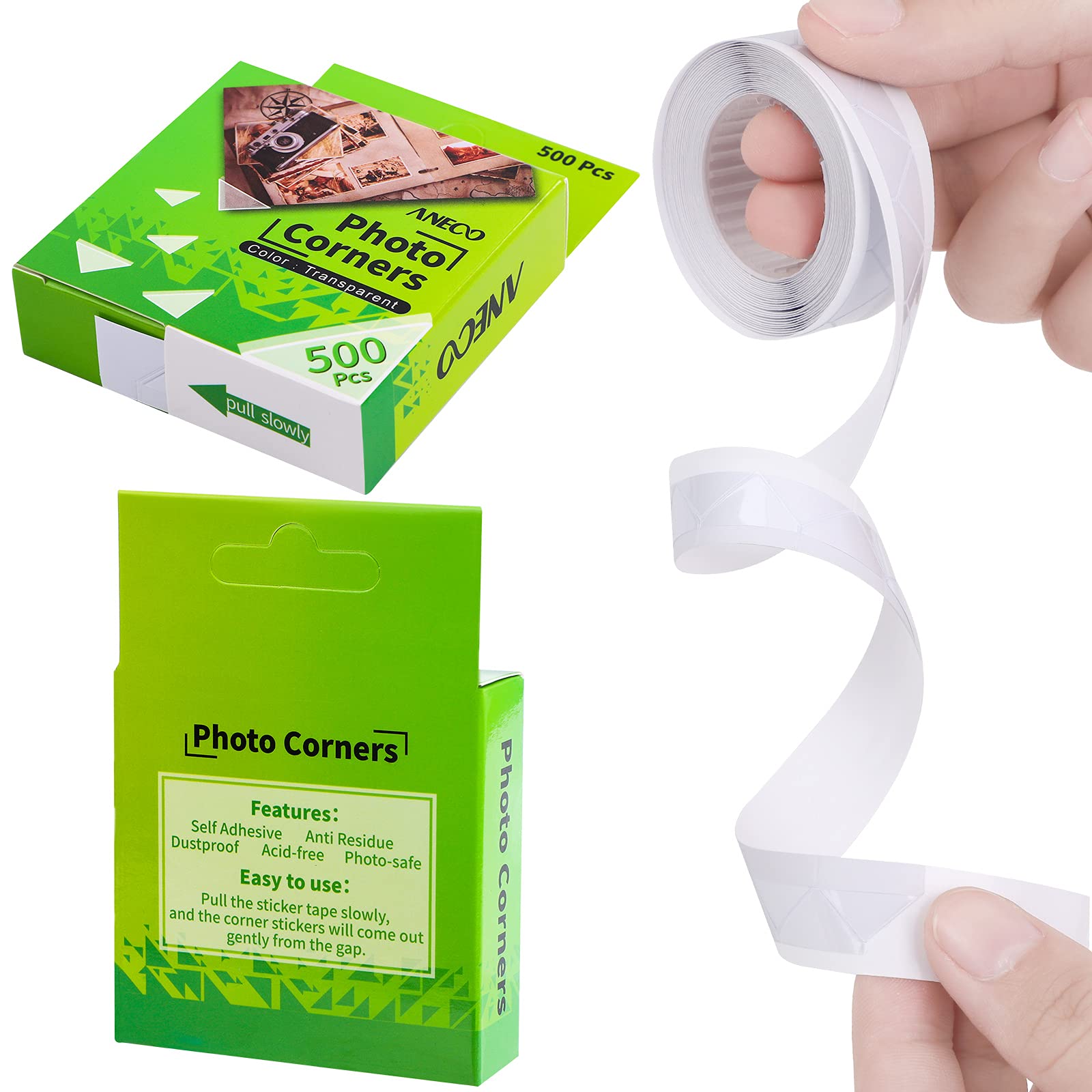 Aneco Transparent Photo Corners Clear Picture Mounting Corner Stickers for DIY Album, Scrapbook, Journal, 500 Pieces/Pack