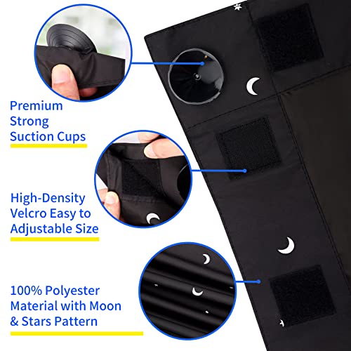 Goabroa (2 Pack Portable Baby Travel Windows Blackout Curtain, 78"x 50" Adjustable Temporary Blackout Shades with Suction Cups for Nursery or Dorm Room - Moon & Stars Pattern