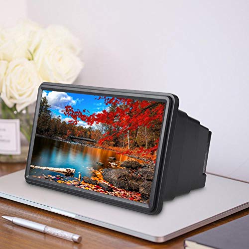 12" 3D HD Screen Magnifier for All Cell Phone Magnifing Projector Screen Enlarger Expander with Retractable Bracket for Movies Videos and Gaming (Black)