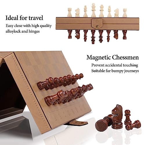 12" Leather Magnetic Chess Sets - Chess & Checkers Board Game, suwam Portable Travel Chess Board Games, Beginner Large Chess Set for Kids and Adults