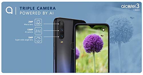 Alcatel 3 2020 (64GB, 4GB RAM) 6.22" HD+, 4000mAh Battery, Finger Print + Face Unlock, GSM Unlocked Global 4G LTE (T-Mobile, AT&T, Straight Talk) International Model 5029E (Chameleon Blue)