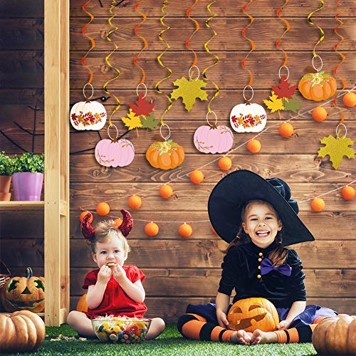 20Pcs Fall Party Hanging Decorations, Autumn Pumpkin Maple Leaf Thanksgiving Hanging Swirls Streamers, Fall Hanging Decorations for Little Pumpkin Baby Shower Fall Thanksgiving Birthday Party Supplies
