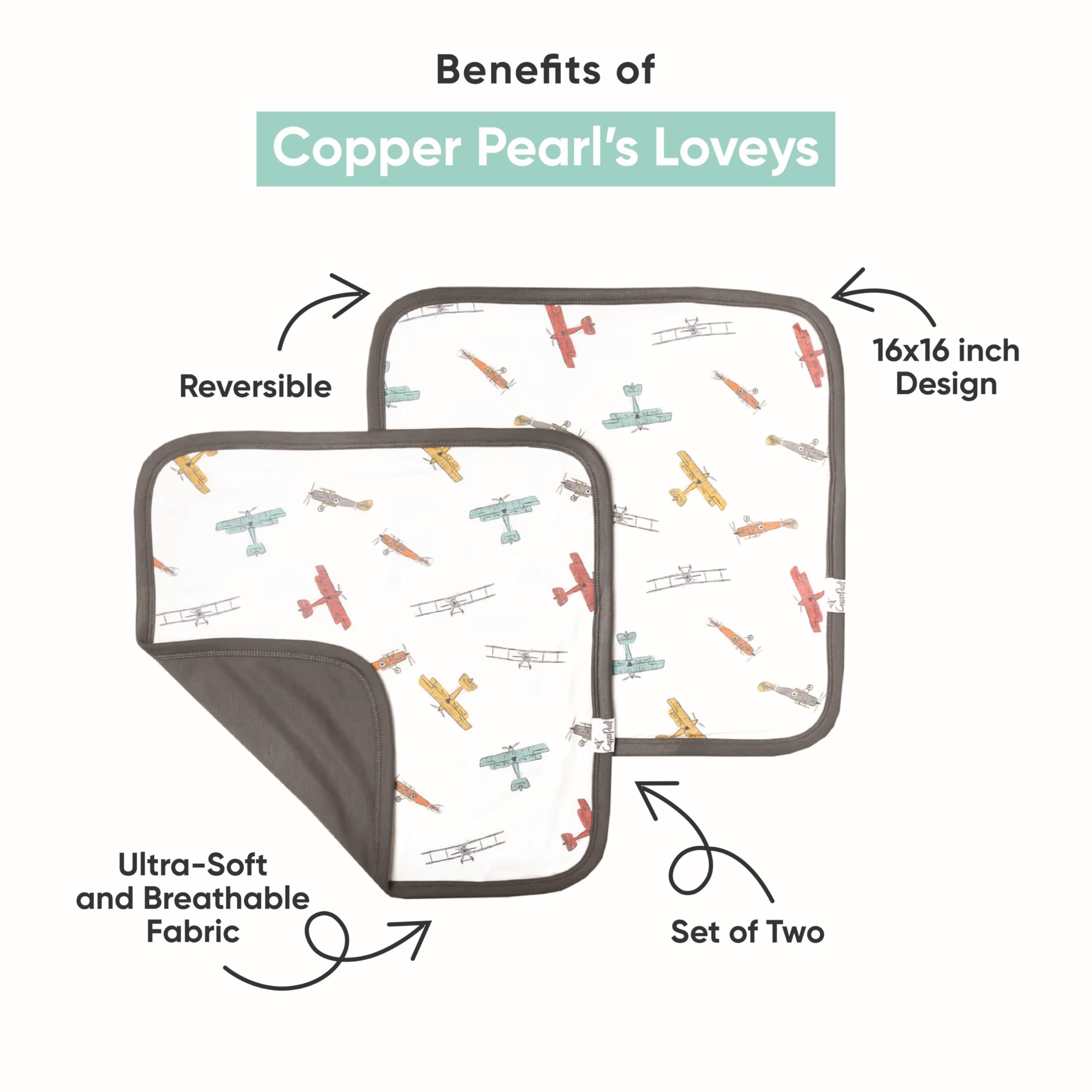 3-Layer Knit Security Blanket Set Sized 16" x 16" 2-Pack"Coral" by Copper Pearl