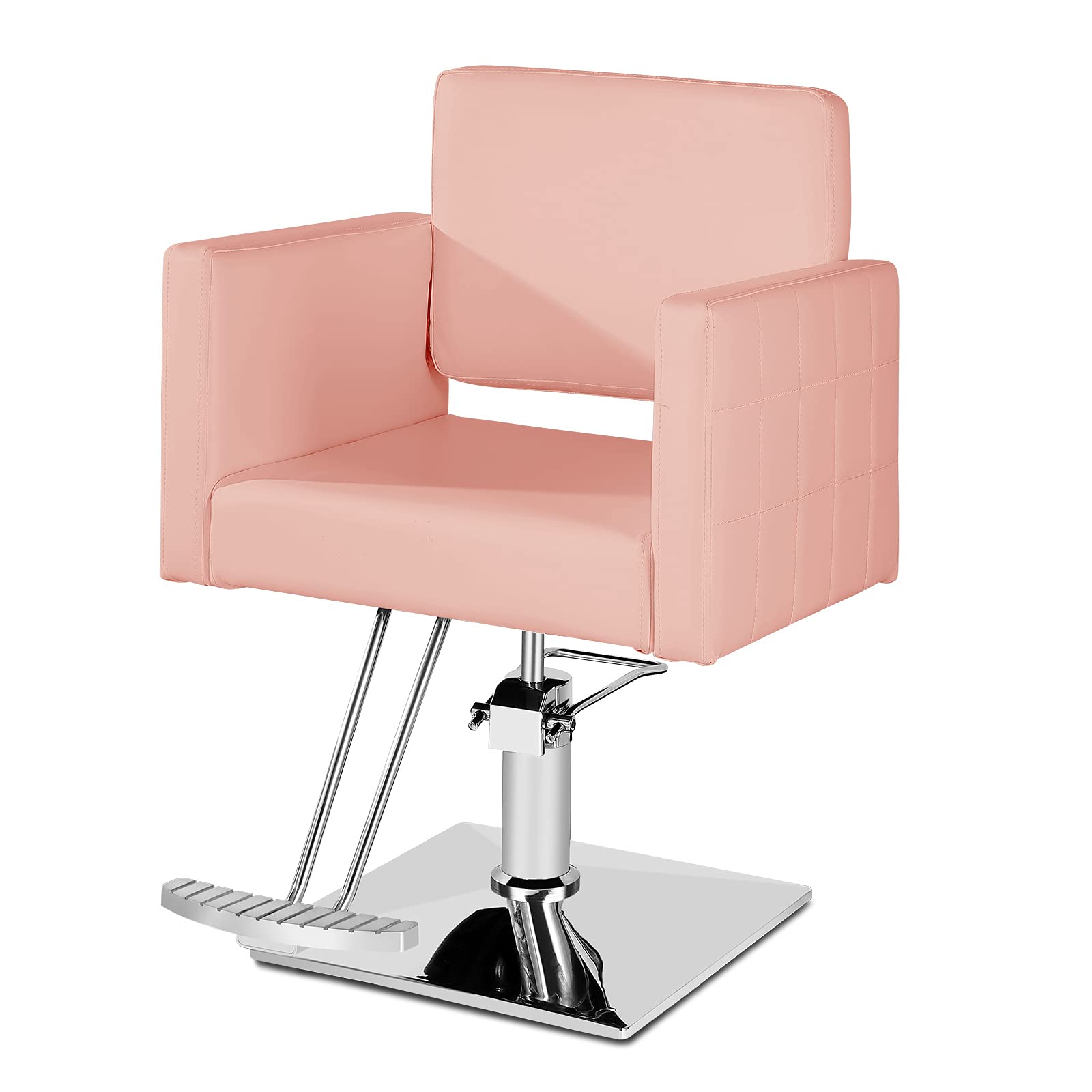 Paddie Hydraulic Salon Chair for Hair Stylist, 360 Degrees Rolling Swivel Barber Chairs All Purpose Beauty Spa Equipment, Max Load Weight 330 Lbs (Pink)