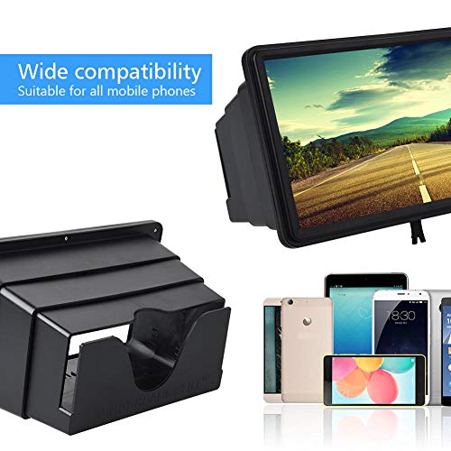 12" 3D HD Screen Magnifier for All Cell Phone Magnifing Projector Screen Enlarger Expander with Retractable Bracket for Movies Videos and Gaming (Black)